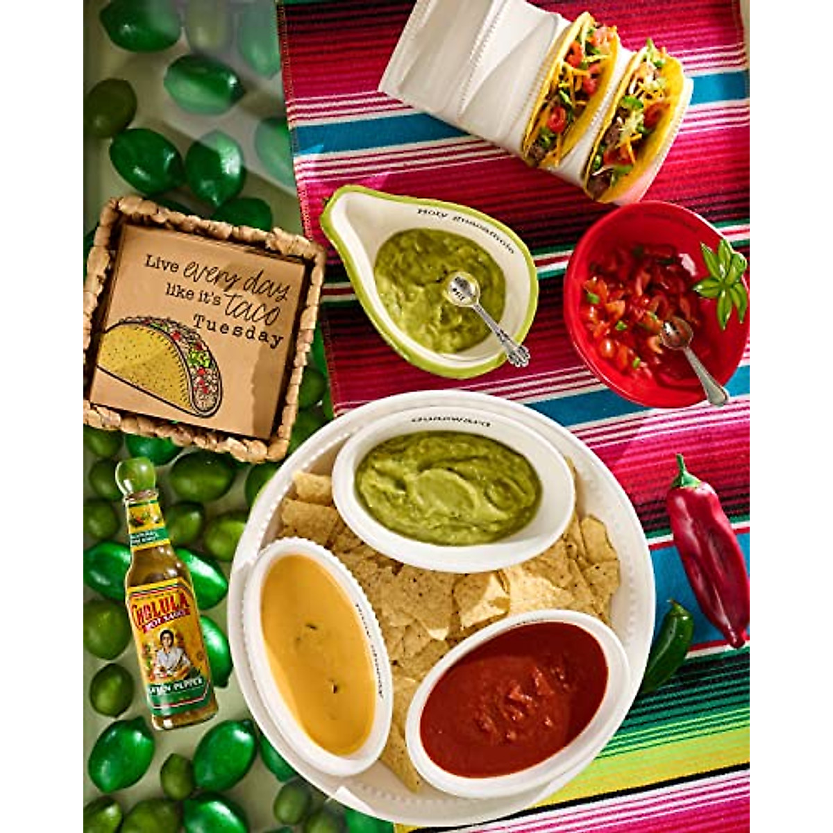 Mud Pie Fiesta Dip Bowl Set, Avocado, 5" X 6" | Spoon 3 1/2"