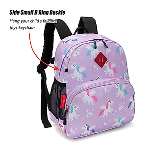 JinBeryl Toddler Backpack for Girls, 12 Inch Little Kids Backpack for Preschool or Kindergarten (Purple unicorn)