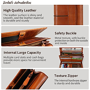 LETEULO Womens Real Leather Wallets Handmade Ladies Clutch Card Organizer Holder (Coffee)