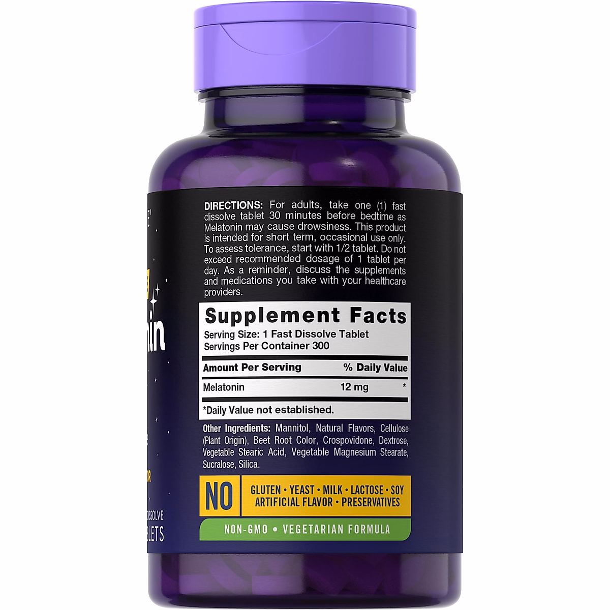 Carlyle Melatonin 12 mg Fast Dissolve 300 Tablets | Drug Free | Natural Berry Flavor | Vegetarian, Non-GMO, Gluten Free