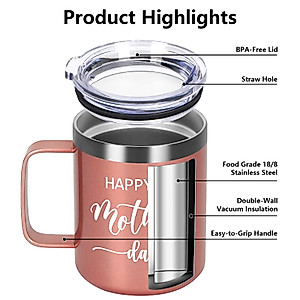 Gtmileo Mothers Day Gifts for Mom, Happy Mothers Day Stainless Steel Insulated Coffee Mug, Mom Gifts from Daughter Son, Birthday Christmas Gifts for Mom New Mom Mom to Be Mother Women(12oz, Rose Gold)