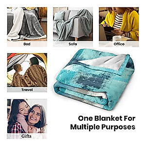 Teal Grey Throw Blanket Turquoise Abstract Art Ultra-Soft Cozy Fleece Blankets Lightweight Modern Flannel Blanket for Couch Sofa Bedding Home Decor (Turquoise Gray, 60" L x 50" W)