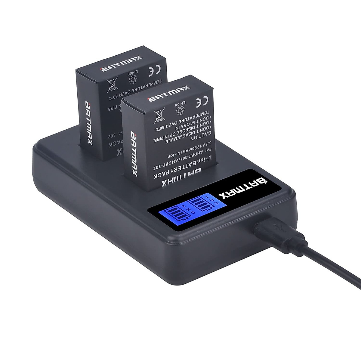 Batmax Battery (4-Pack) and LCD Dual USB Charger for Gopro 3 GoPro HERO3+, HERO3 and GoPro AHDBT-201, AHDBT-301, AHDBT-302 Action Cameras