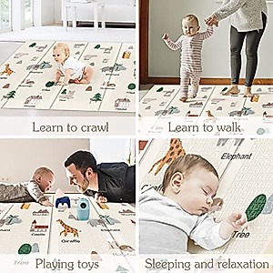 Baby Play Mat 79" X 71",Reversible Waterproof Foldable Foam Floor Padded Playmats for Babies,Toddlers, Extra Large Anti- Slip Baby Crawling Mat with Travel Bag, Play Pens & Tummy Time Indoor Outdoor
