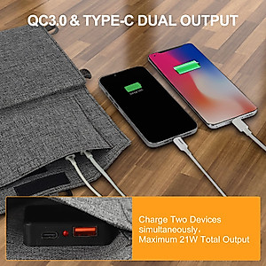 Foursun 21W Portable Solar Panel Charger,12V Foldable Solar Charger with QC3.0, PD 18W, IP67 Waterproof, Fast Charging for Smart Phones, Tablets, Power Banks, Battery Packs, etc.