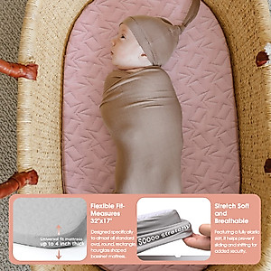 ACRABROS Baby Bassinet Sheets-2 Pack Waterproof Baby Bassinet Sheets-2 Pack Bassinet Sheet Set-Leakproof Quilted Padded,Ultra Soft, Gray & Pink