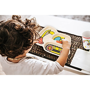 Kids Tableware Set, Included Plate Bowl Cup Fork and Spoon 5-Piece Set - Toddler Plates Dinnerware Dinner Dish Set Baby Feeding Divided Plate - Child Portion Control Bamboo Eco-Friendly