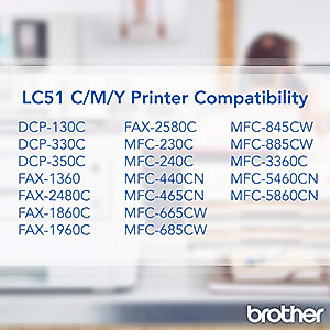 Brother Genuine Standard Yield 3 Pack Color -Ink -Cartridges, LC513PKS, Includes 1 -Cartridge Each of Cyan, Magenta & Yellow, Page Yield Up To 400 Pages/ -Cartridge, Amazon Dash Replenishment -Cartridge, LC51