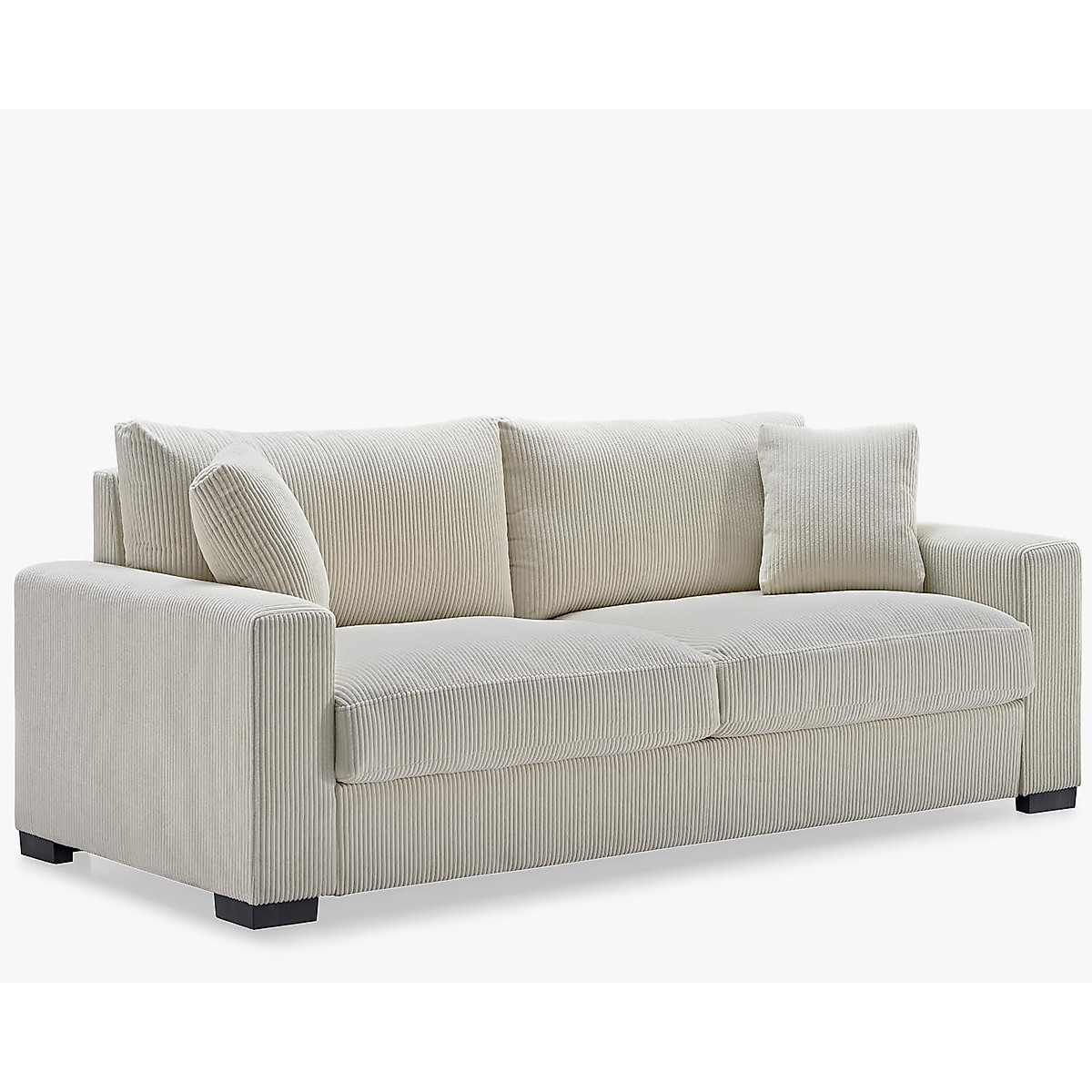 Container Furniture Direct Luxe Corduroy Sofa with 2 Toss Pillows, Spacious and Comfortable 3 Seater Couch for Modern Living Room, Ideal for Entertainment and Cozy Moments, 89" Wide, Beige