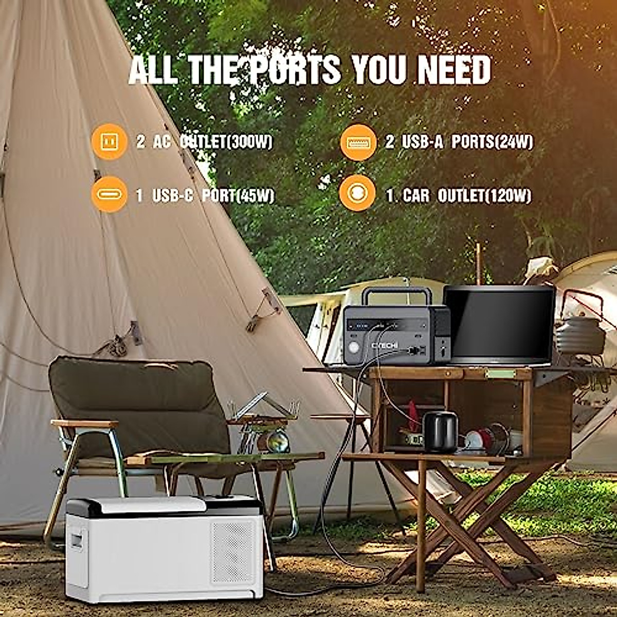 CTECHi Portable Power Station 300W with LiFePO4 Battery, 299Wh Solar Powered Generator, Battery Power Supply for Home Emergency Use, Outdoor, CPAP, Camping, Weekend Trip and Fishing