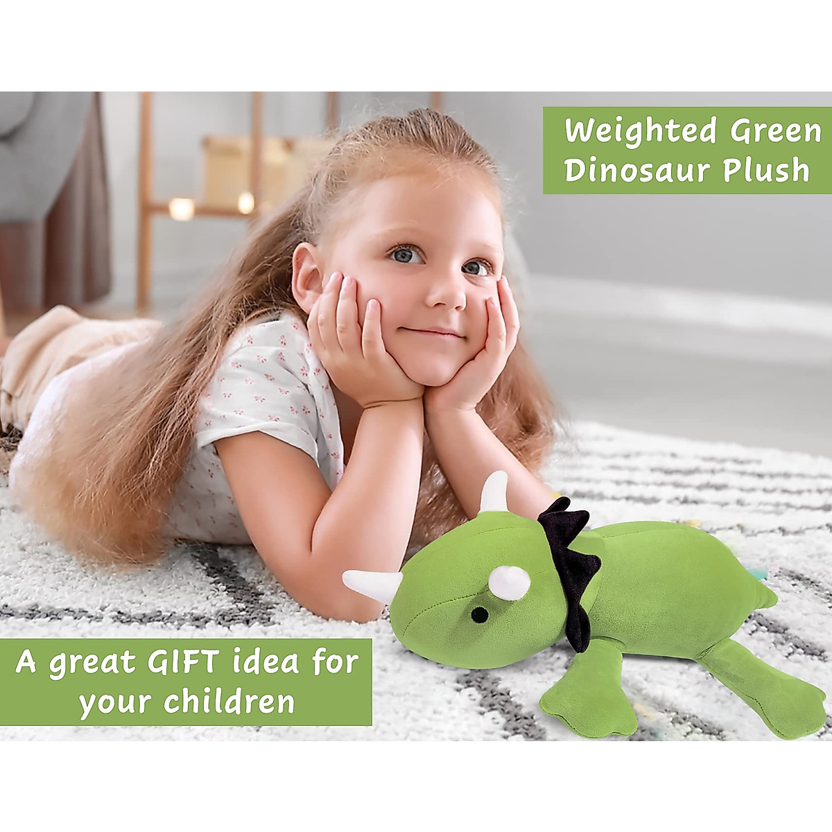KOKO BRAND Weighted Stuffed Animals Dinosaur Plush – 16 Inch Cute and Comforting Weighted Dinosaur Plush – 1.7Lbs Kids Dinosaur Toys Ideal for Nap, Sleeping, Car – Ultra-Soft and Cuddly