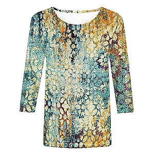Summer Shirts for Women 2023 Trendy Womens Tops 3/4 Length Sleeves Shirts Slim Fit Vintage Floral Print Tshirts Fall Summer Casual Crewneck Cute Blouse