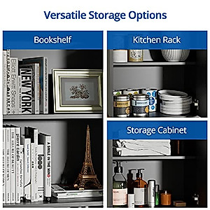 Cozy Castle Kitchen Pantry Storage Cabinet 75" Tall 4 Doors Wood Freestanding Cupboard with Open Countertop and Adjustable Shelves Utility Cabinets for Dining Room Living Room Laundry Bathroom, Black