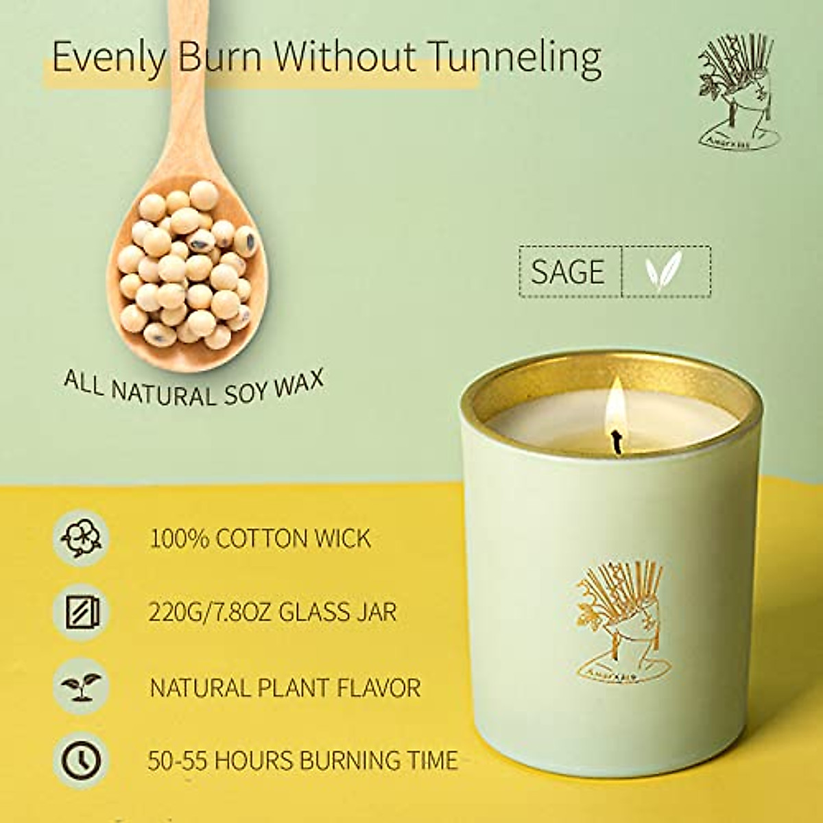 Sage Candles for Cleansing House, Meditation, Protection, and Banishing Negative Energy, 3 Pack 7.8 OZ Candles for Home Scented, 105 Hour Long Lasting Scented Candles,Candles Gifts for Women