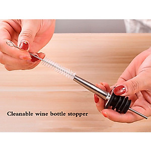 4 Pack Stainless Steel Wine Bottle Pourers, Wine Bottle Pourers With Stoppers For Wine, Syrup, Olive Oil, Oil, Vinegar, Salads And More, silver + black