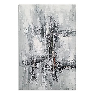 Yihui Arts Abstract City Space Canvas Wall Arts - Vertical Oil Paintings with Silver Foil - Modern Black Grey Artwork for Living Room Bedroom Hallyway Decor