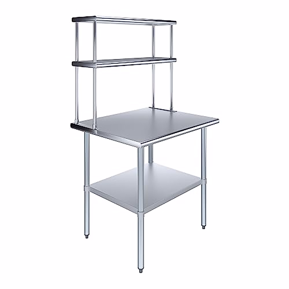 30" x 36" Stainless Steel Work Table with 12" Wide Double Tier Overshelf | Metal Kitchen Prep Table & Shelving Combo