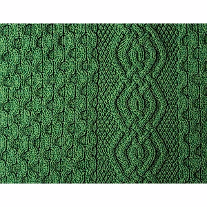SAOL Honeycomb and Cable Knit Patterns 100% Irish Merino Wool Aran Throw/Blanket 60 x 40 inches (Green)
