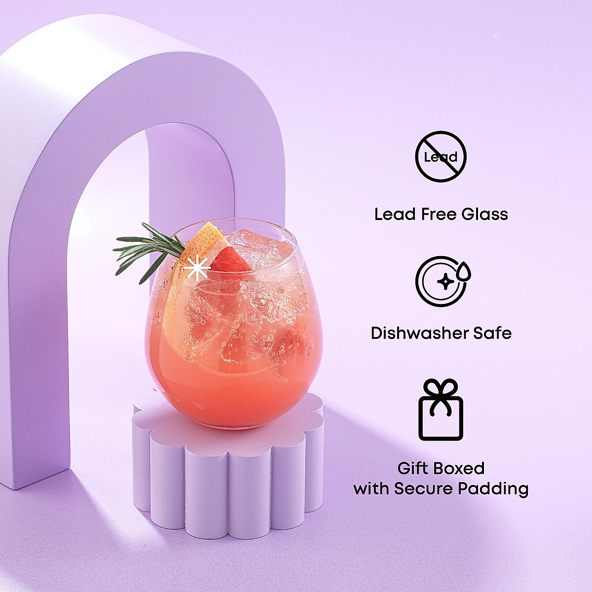 JoyJolt Spirits Stemless Wine Glasses for Red or White Wine (Set of 4)-15-Ounces