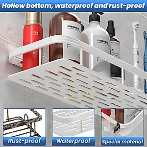 lanlord Wall Mounted Shower Caddy Shelf Organizer Rack,2 Pack No Drilling Adhesive Shower Shelves,Bathroom Shower Organizers and Storage,Save Space With Hooks,Apartment Essentials (White 2LWLT).