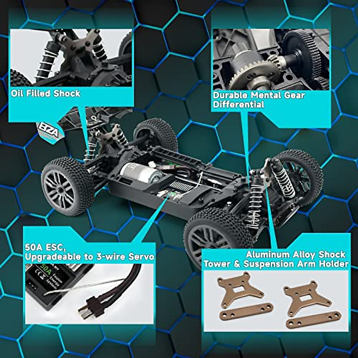 EXBONZAI Remote Control Car 1/12 Hobby RC Buggy 4WD RTR Off-Road RC Drift Car 2.4G for Adults High Speed Racing RC Cars 48+KM/H with 2 Batteries Aluminum Alloy Shock Tower, Kraze (Blue)