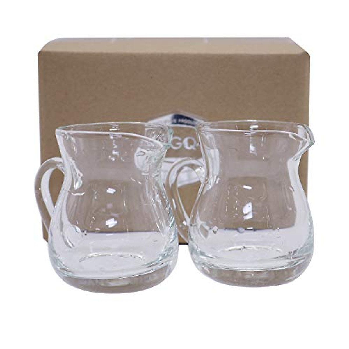 DGQ Classic Glass Creamer Pitcher with Handle 4oz Pack of 2 Milk Pourer Mini Creamer for Coffee Tea Maple Syrup Serving
