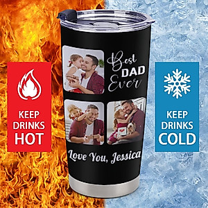 Personalized Picture Travel Tumbler for Dad Gift on Father's Day from Daughter Son Custom Coffee Mug with Best Dad Text Photo Cup