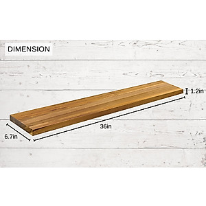 ILOT Teak Wood Floating Shelves Perfect for Bathroom Décor Pack of 2 Wooden Wall Shelves for Bedroom Living Room Kitchen Simple Minimalist Home Décor 36” x 6.7”
