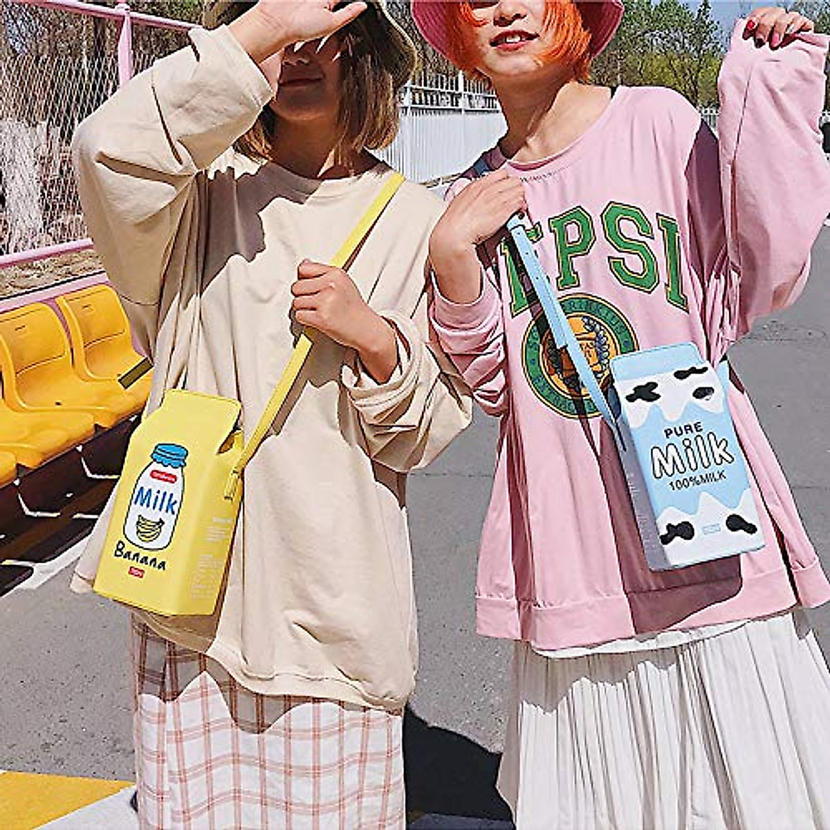 WLC Milk Carton Purse Female Bag, Ladies' PU Shoulder Handbag, White