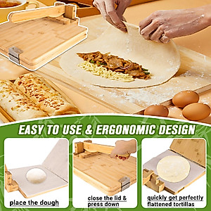 Bamboo Wooden Tortilla Press - 10 Inch Wood Tortilla Maker Press Square with 60 Pcs Parchment Paper and Scraper, Mexican Tortillera Presser 4.5” to 10" for Homemade Tortillas, Pataconera & Dough Press