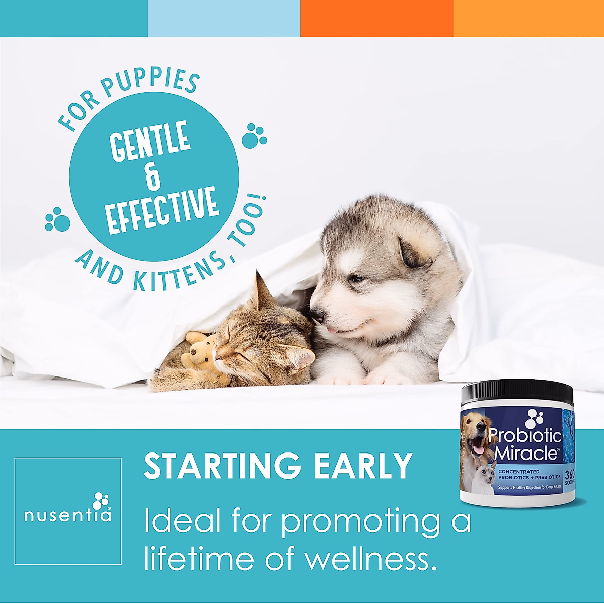 NUSENTIA Probiotic Miracle for Dogs and Cats (3 Bundle) Save $13. Eliminate Diarrhea, Constipation, Loose Stool, Yeast and More. Made in USA. GMP Certified