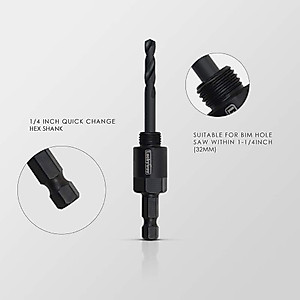 Luckyway 3-Piece Hole Saw Mandrel,Fit 3/4-Inch to 6-Inch Diameter,Including 7/16-Inch and 3/8 Inch Shank Hole Saw Arbor and 3-Piece 1/4 Inch HSS(M2) Central Drills