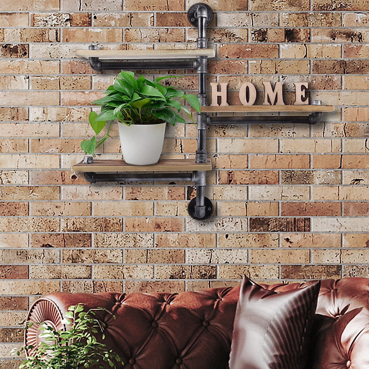 MENZOM Rustic Toilet Paper Holder with Shelf - Wall Mounted Industrial Pipe Towel Roll Holder - Wooden Panel Bathroom Storage - Farmhouse Style Restroom Accessory(F)