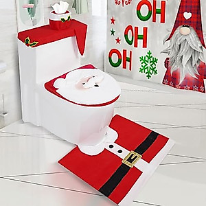 4Pcs Christmas Theme Bathroom Decoration Set W/Toilet Seat Cover Rugs Tank Cover Toilet Paper Box Cover for Paper Box Cover