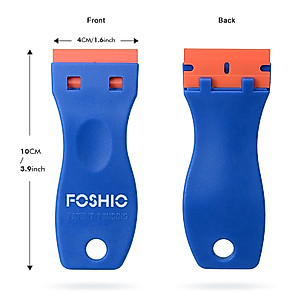 FOSHIO Plastic Razor Blade Scraper Include 2PCS Scraper Tool and 100PCS Blades for Gasket Remover, Labels Decal and Adhesive Remover for Windows and Glass,Blue
