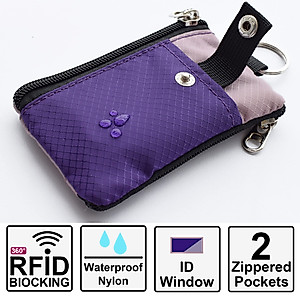 CHENSPRX Minimalist RFID Blocking Small Wallet with ID Window,WaterResistant Zip Id Case Wallet with Lanyard Keychain for Cards,Cash,Travel,Women,Men (Purple+LightPurple)