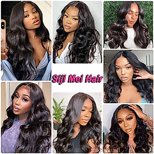 Siji Mei Body Wave Lace Front Wigs Human Hair for Black Women 13x4 Frontal Wigs Human Hair Pre Plucked with Baby Hair 150% Density Brazilian Body Wave Lace Front Human Hair Wigs Natural Black 16 Inch