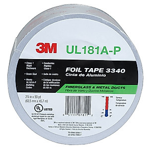 3M Aluminum Foil Tape 3340, 2.5" x 50 yd, 4.0 mil, Silver, HVAC, Sealing and Patching Hot and Cold Air Ducts, Fiberglass Duct Board, Insulation, Metal Repair