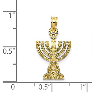 14K Yellow Gold Menorah Necklace Judaica Religious Pendant Israel Charm 23mm x 12mm Only