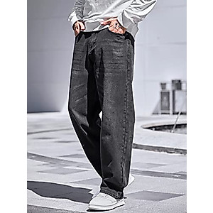 Verdusa Men's High Waist Loose Jeans Baggy Straight Leg Denim Pants Trousers Dark Grey XL