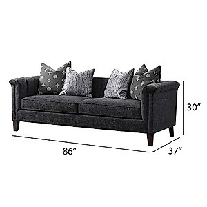 Acanva Luxury Tuxedo Velvet Channel Tufted Key Arm Living Room Sofa, 86”W Couch, Grey