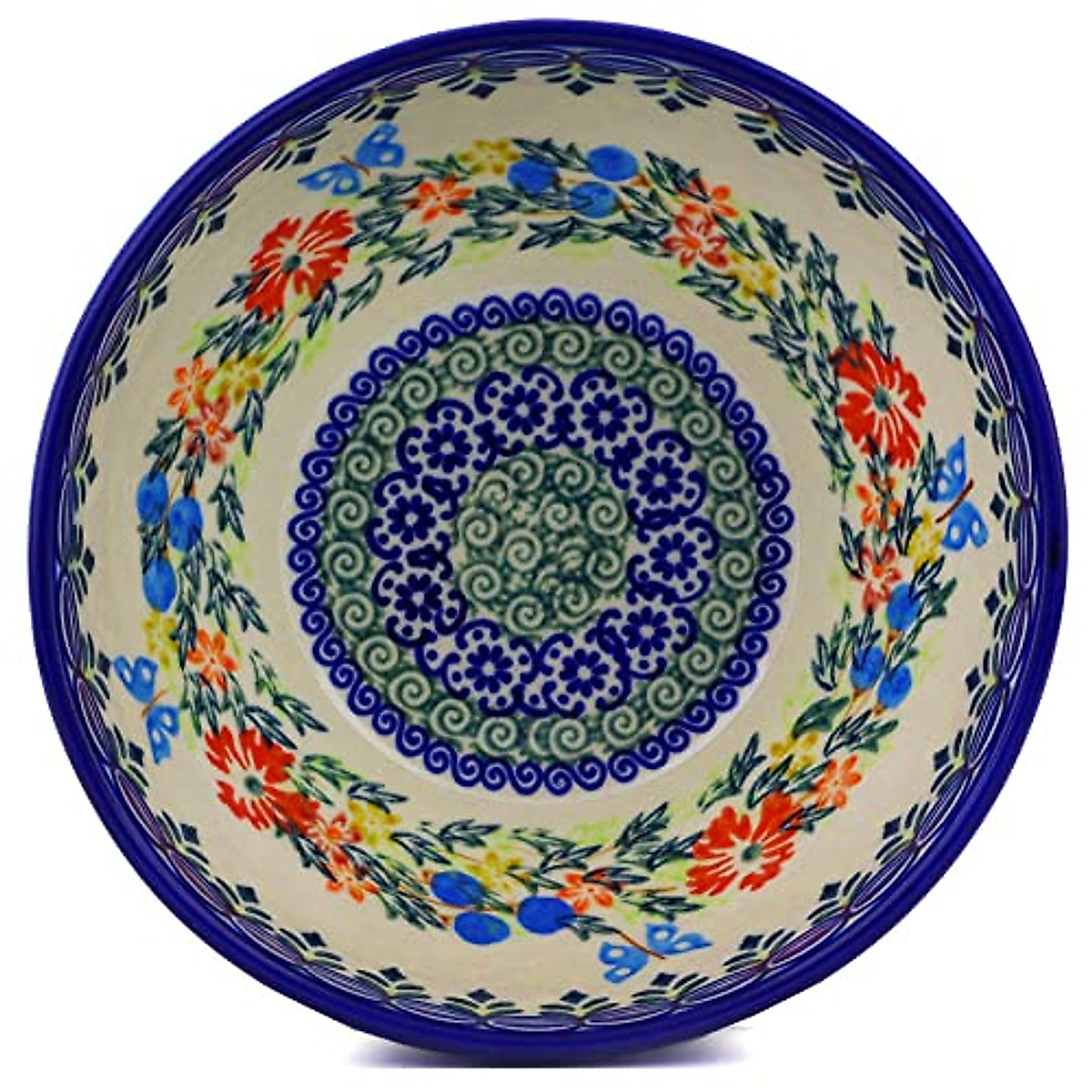 Polish Pottery Bowl 6-inch (Corn Flower Butterfly)