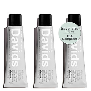Davids Whitening Charcoal Travel Toothpaste, Antiplaque, Fluoride Free, Peppermint, 1.75 OZ, TSA Approved Travel Size (3 Pack)