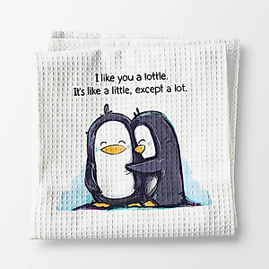 I Like You A Lottle It's Like A Little Except A Lot Cartoon Penguin Bath Towel, Lovely Gifts Decorative Towel,Gifts for Boyfriend Girlfriend Husband Wife Couples Lovers