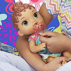 Baby Alive Baby Lil Sounds: Interactive Brown Hair Baby Doll for Girls & Boys Ages 3 & Up, Makes 10 Sound Effects, Including Giggles, Cries, Baby Doll with Pacifier