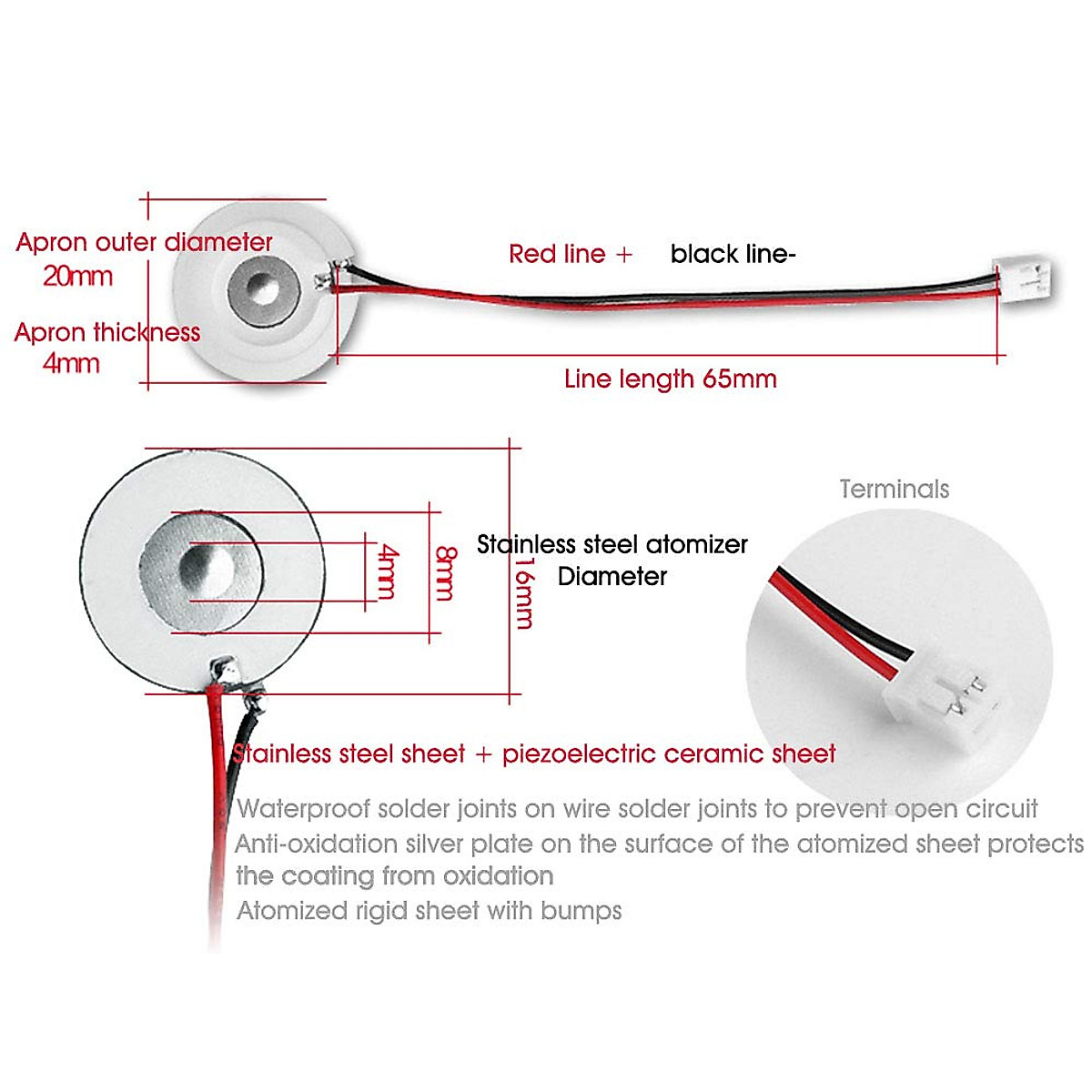 ToToT 2PCS 16mm Ultrasonic Mist Maker Fogger Ceramics Discs Atomizer Humidifier Accessories with Wire and Sealing Ring