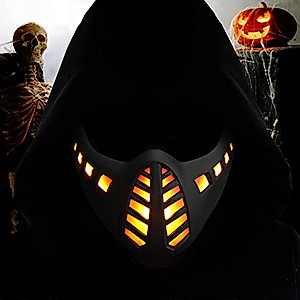 Guayma Halloween Scary Led Mask Light Up Demon Oni Cyberpunk Half Face Masks For Costume Cosplay Party,Black