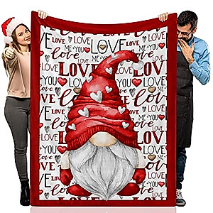 Ivarunner Gnome Blanket Throw with Love English Letters, Love You Throw Blanket for Couch Sofa Bedding Room Decor, Super Soft Fleece Flannel Blankets for Valentine Gifts, 60 X 80 Inch