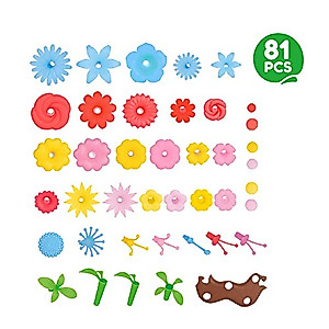BFUNTOYS 81Pcs Flower Garden Building Toys for Girls 3 4 Year Old, Indoor Stacking Game Pretend Playset for Toddler, Educational Preschool Activities STEM Toy Gardening Gifts for Kids and Children