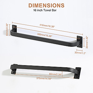 Towel Bar for Bathroom,16 inch Towel Rack Wall Mounted,Heavy Duty Hand Towel Holder Organizer Single Towel Rod Stainless Steel,Matte Black Finished